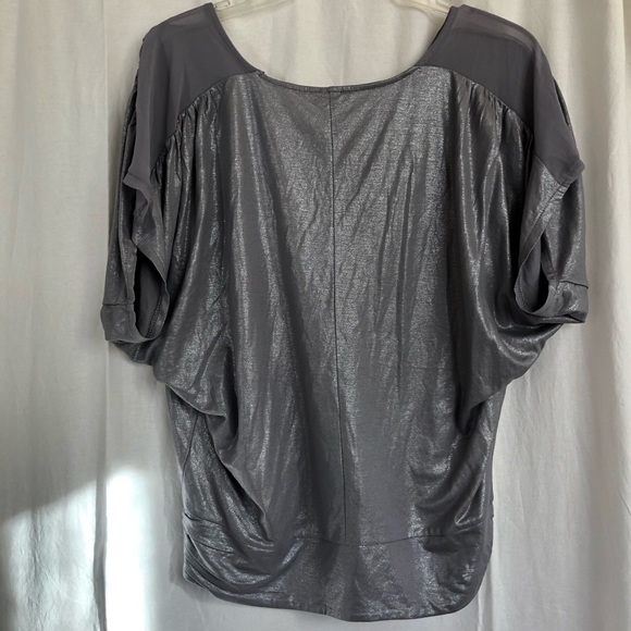 Express | Tops | Express Silver Metallic Shirt With Sheer Shoulders ...